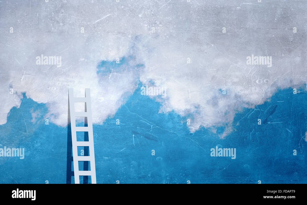 Conceptual image with ladder leading to white blank cloud Stock Photo ...