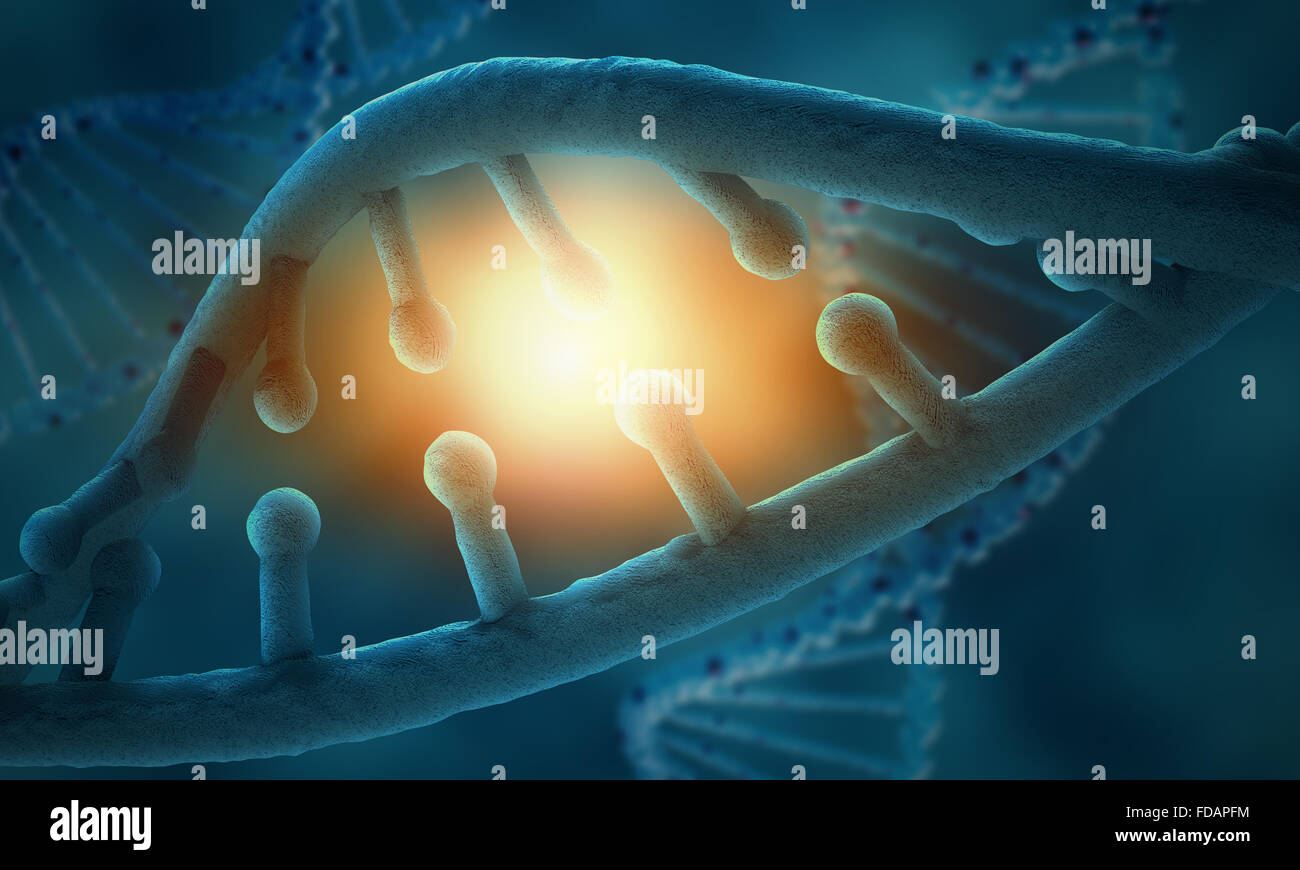 Concept of biochemistry with dna molecule on blue background Stock ...