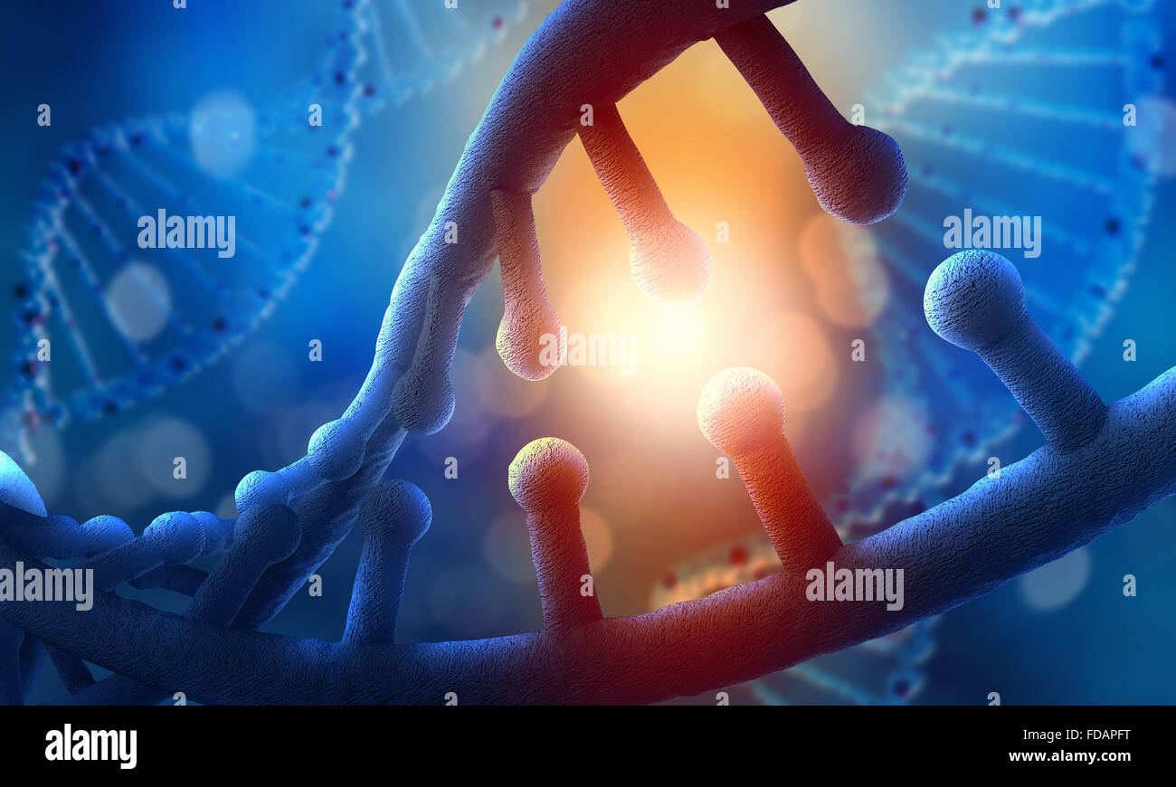 Concept of biochemistry with dna molecule on blue background Stock ...