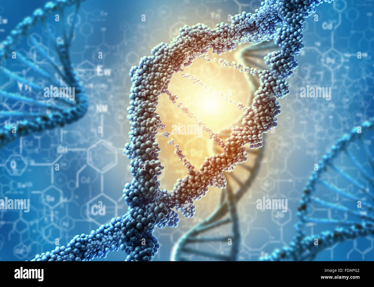 Concept of biochemistry with dna molecule on blue background Stock ...