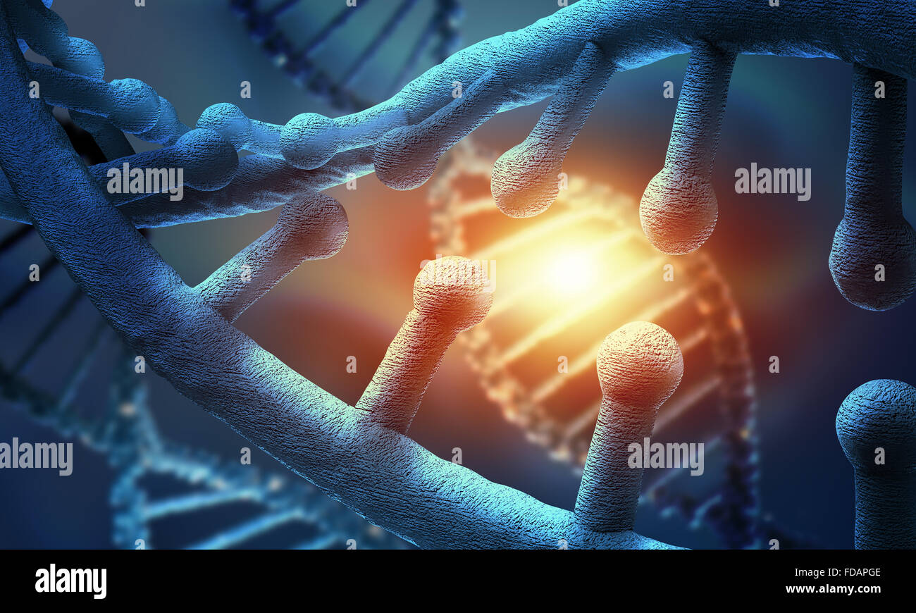 Concept of biochemistry with dna molecule on blue background Stock ...