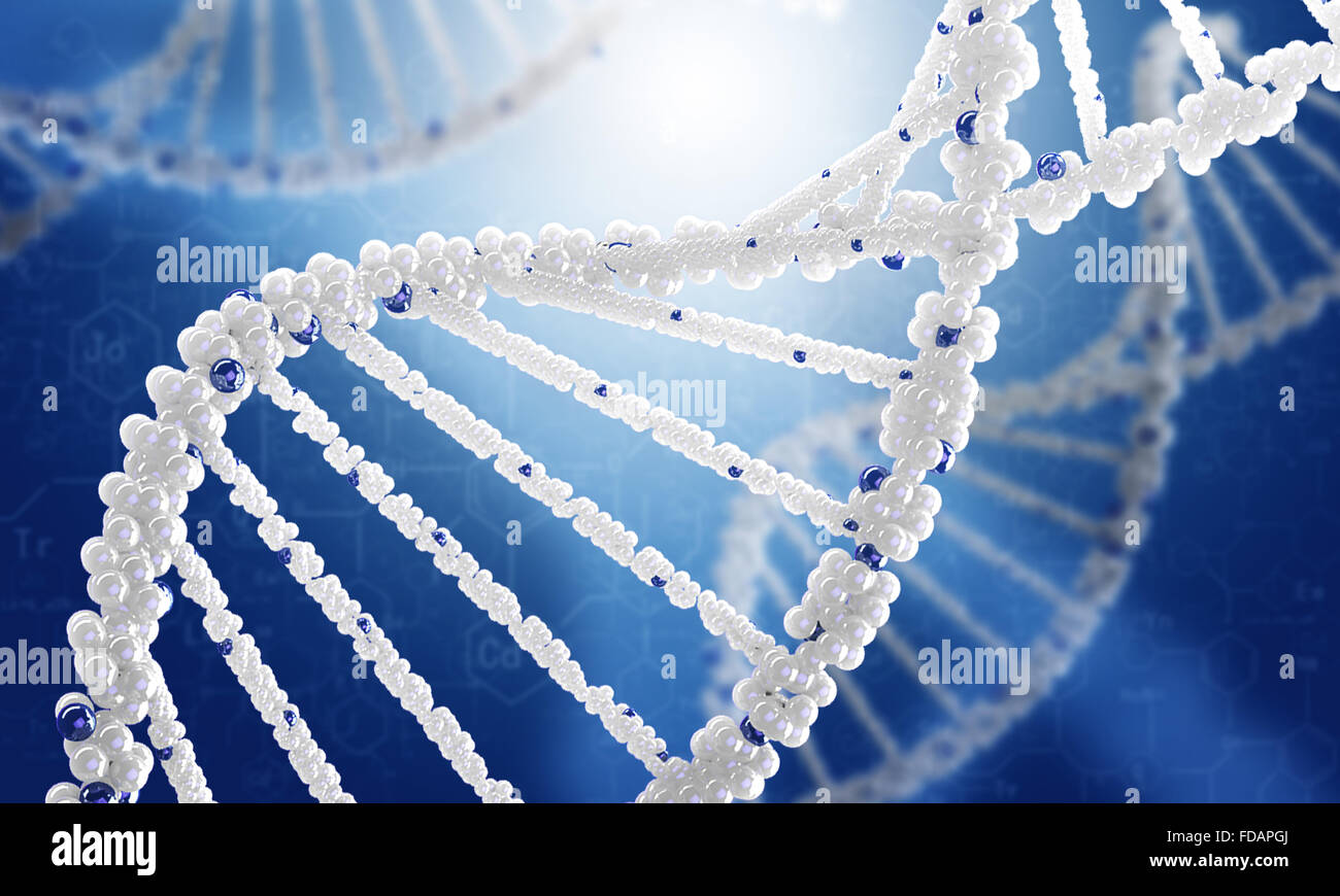 Concept of biochemistry with dna molecule on blue background Stock ...