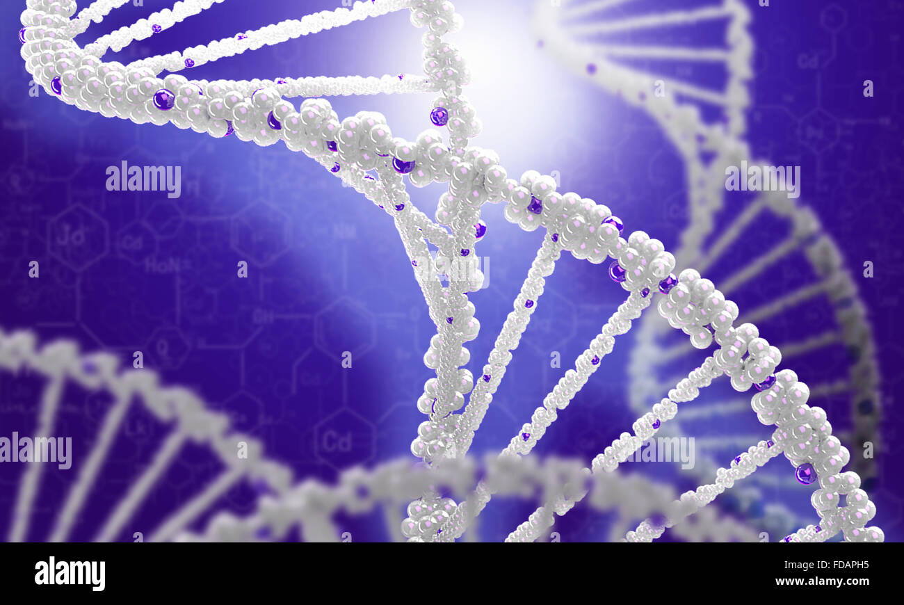Concept of biochemistry with dna molecule on blue background Stock ...