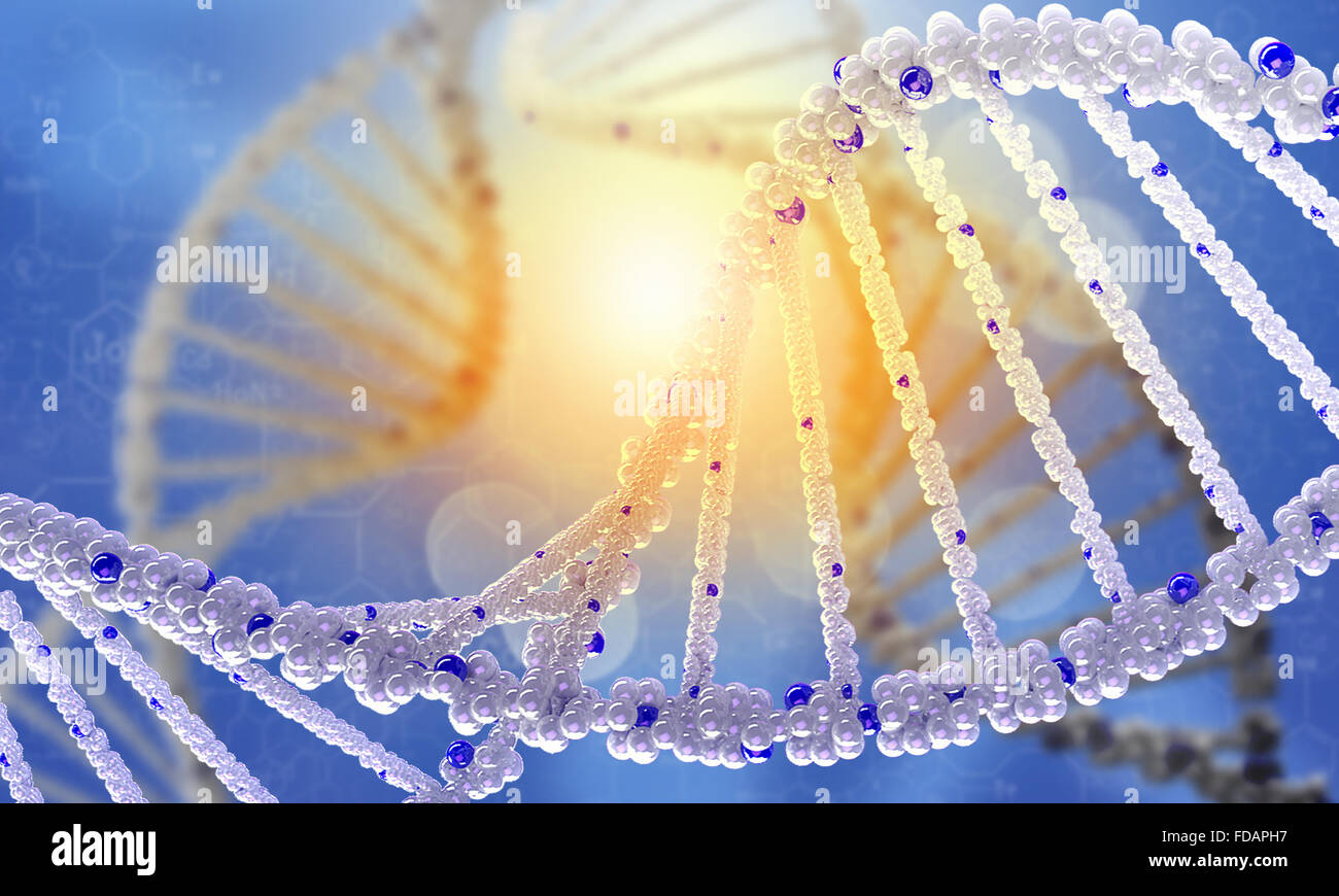 Concept of biochemistry with dna molecule on blue background Stock ...