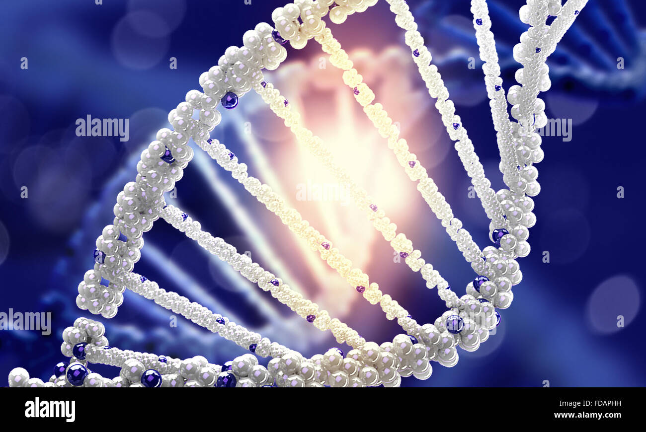 Concept of biochemistry with dna molecule on blue background Stock ...