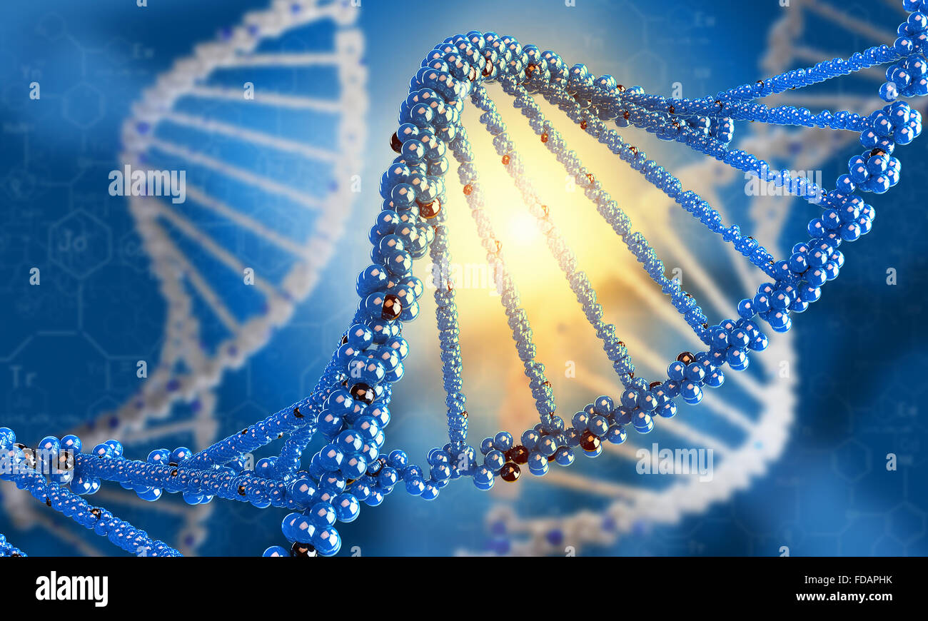Concept of biochemistry with dna molecule on blue background Stock ...