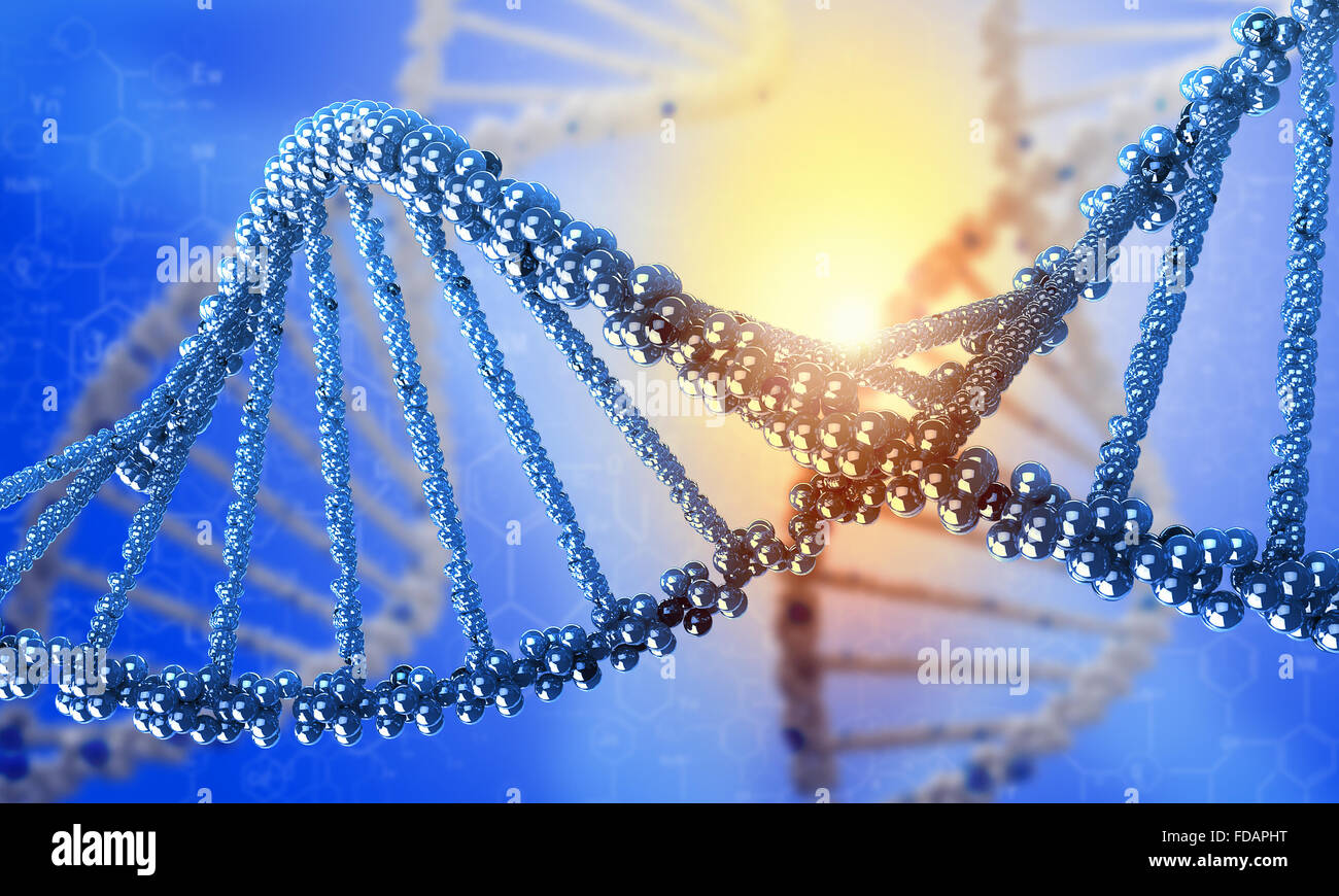 Concept of biochemistry with dna molecule on blue background Stock ...