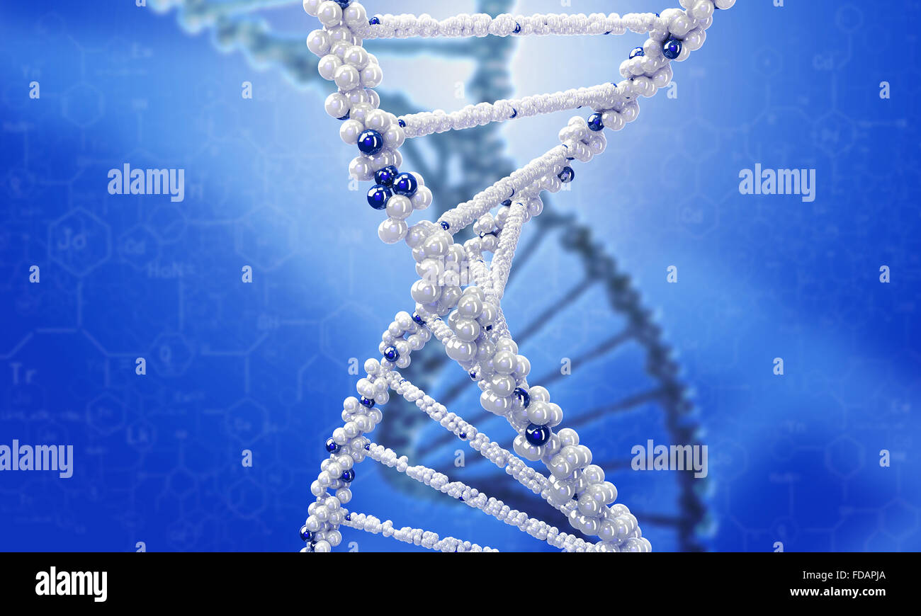 Concept of biochemistry with dna molecule on blue background Stock ...