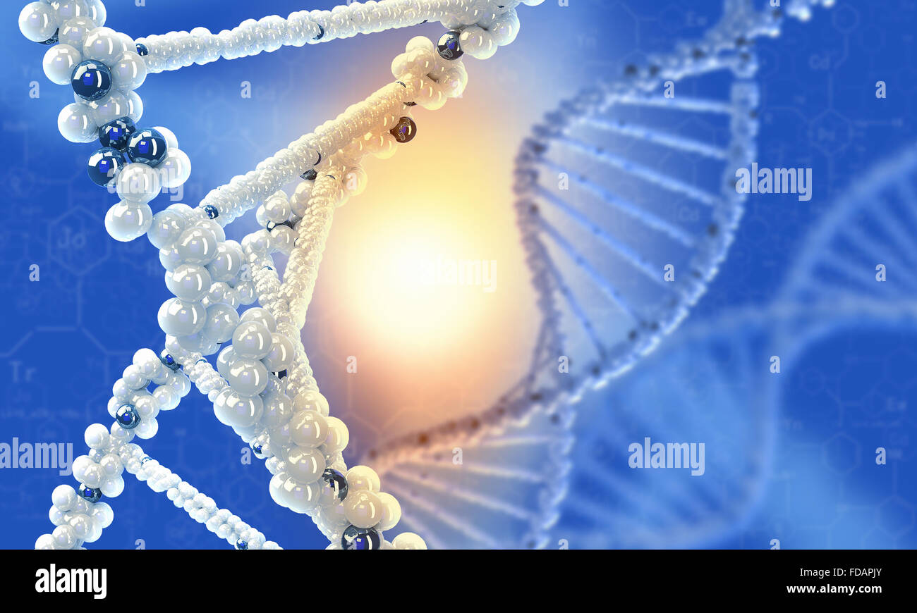 Concept of biochemistry with dna molecule on blue background Stock ...