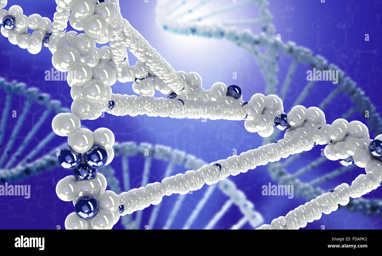 Concept of biochemistry with dna molecule on blue background Stock ...