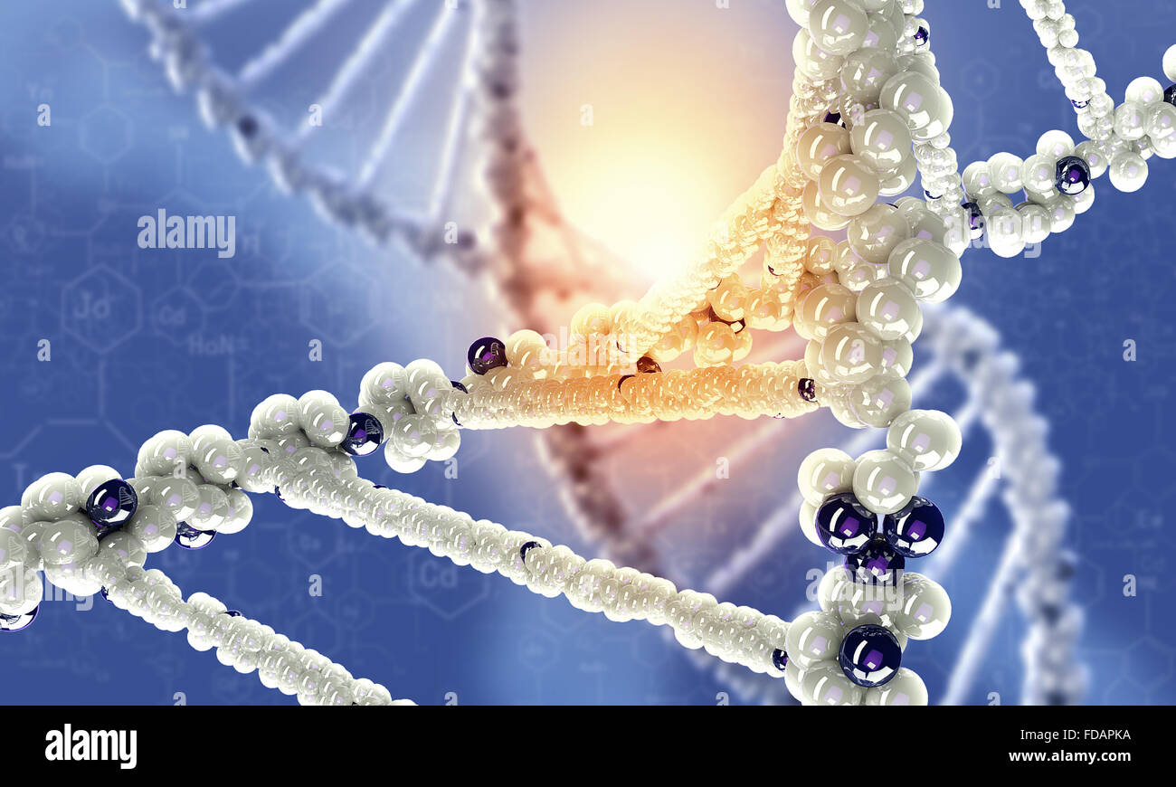 Concept of biochemistry with dna molecule on blue background Stock ...