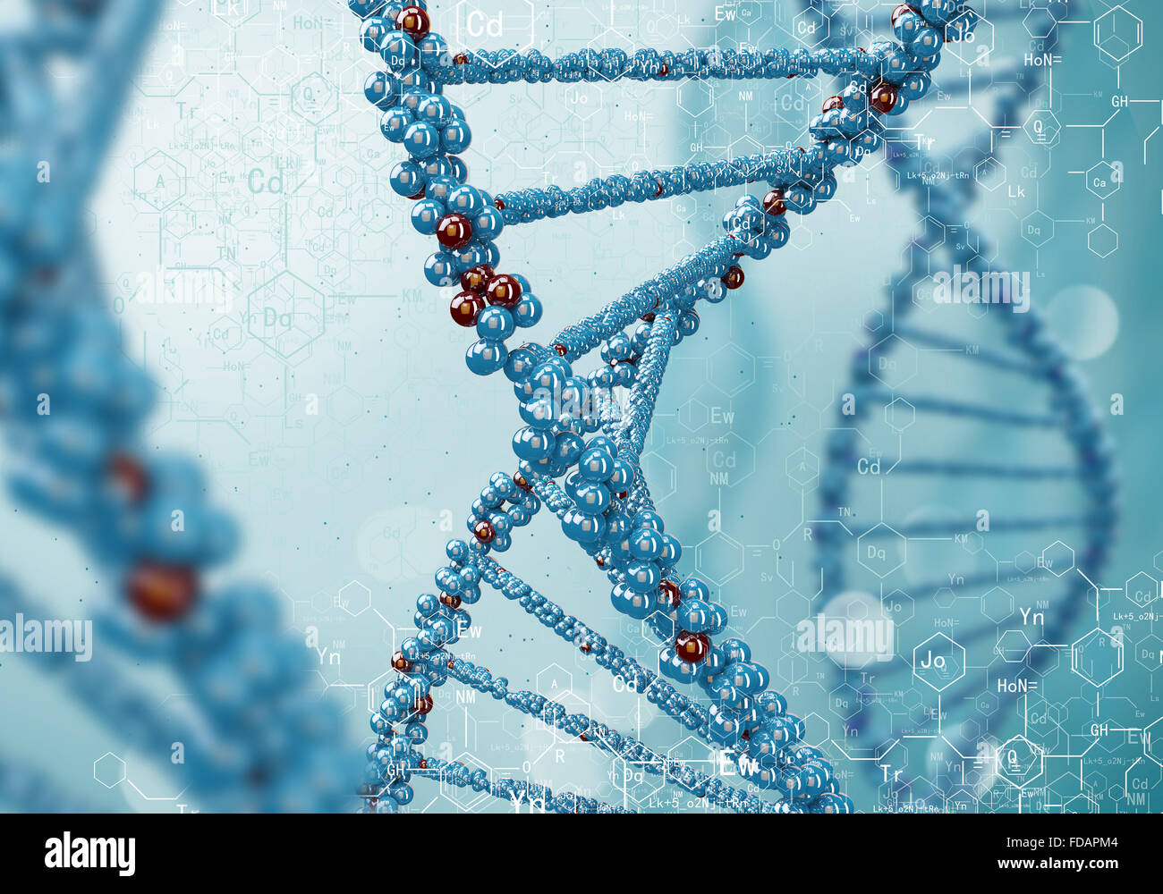 Concept of biochemistry with dna molecule on blue background Stock ...
