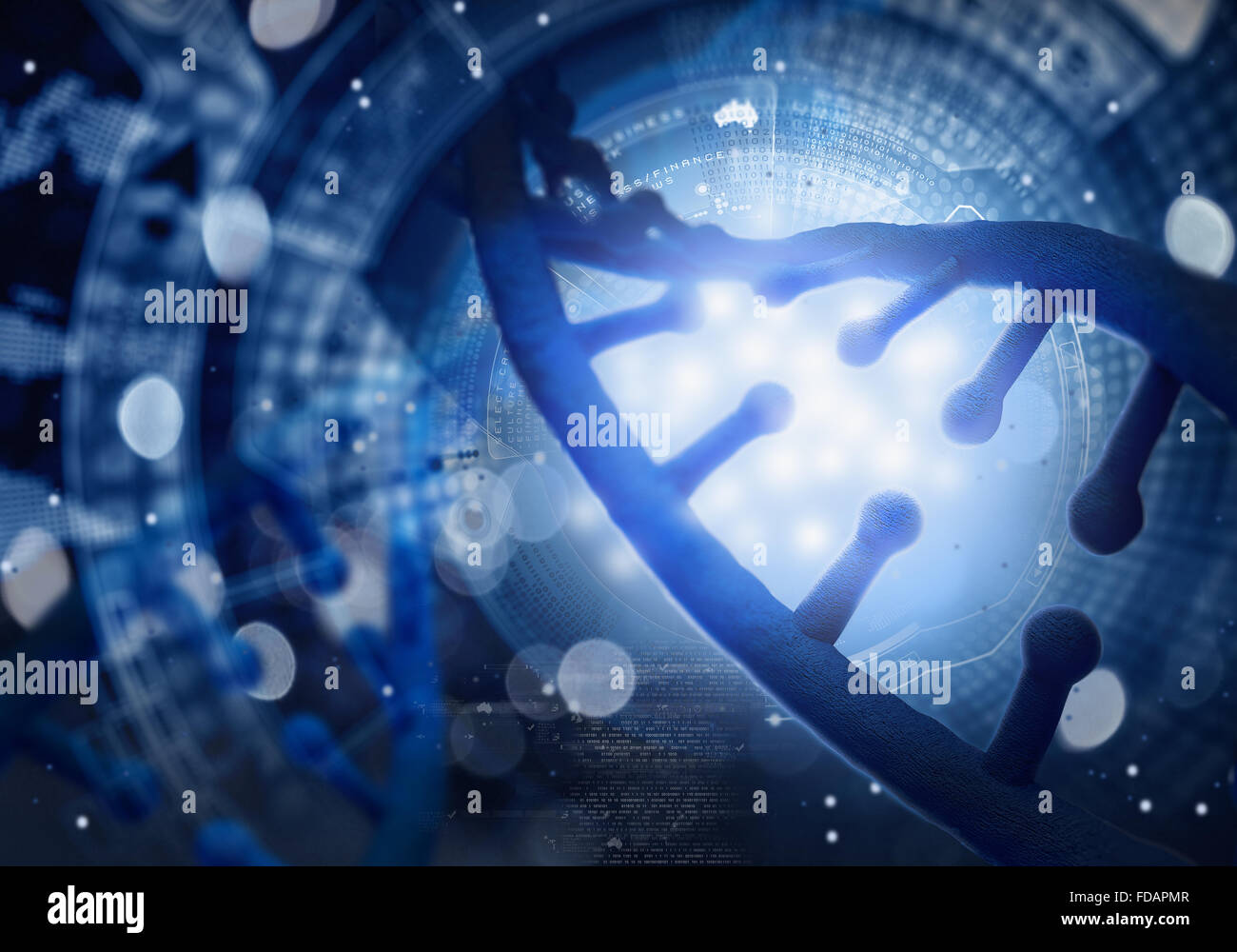 Concept of biochemistry with dna molecule on blue background Stock ...