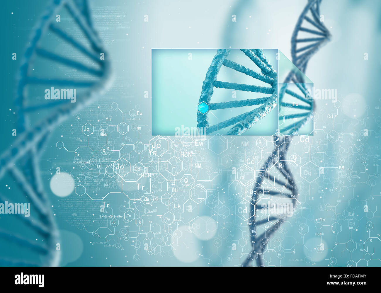 Concept of biochemistry with dna molecule on blue background Stock ...
