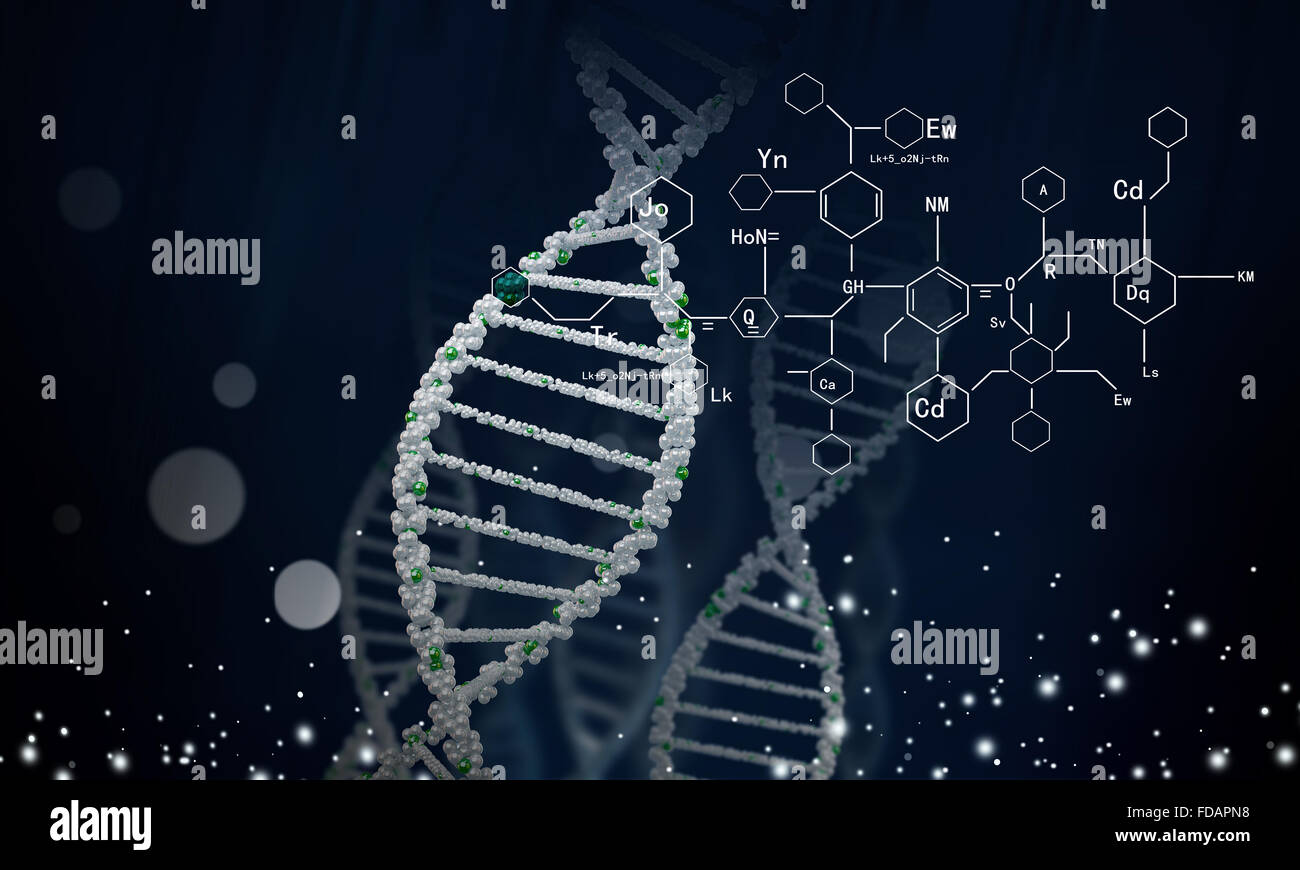 Concept of biochemistry with dna molecule on blue background Stock ...