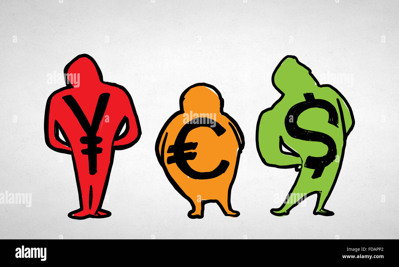 Funny cartoon people with currency signs on white background Stock ...