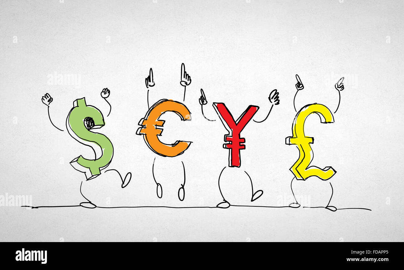 Funny cartoon people with currency signs on white background Stock ...