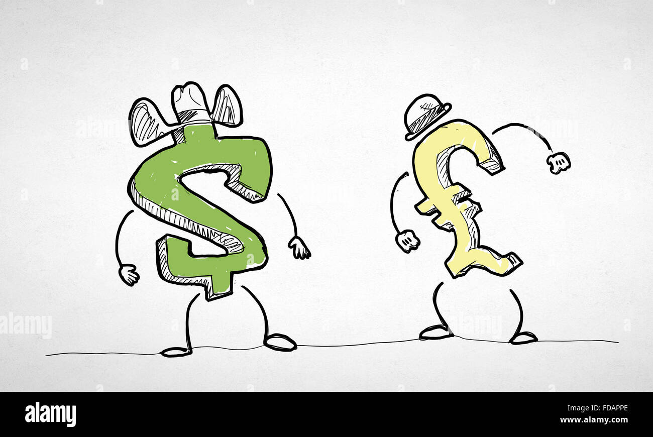Funny cartoon people with currency signs on white background Stock ...