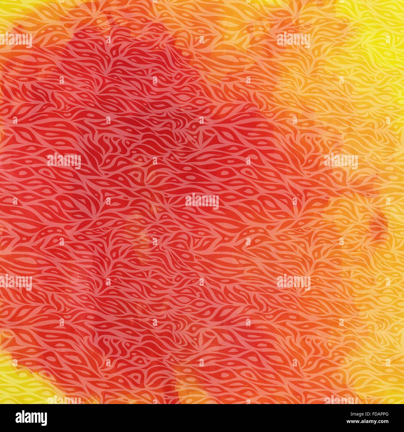 Abstract wavy pattern with hand-drawn floral elements. Watercolor ...