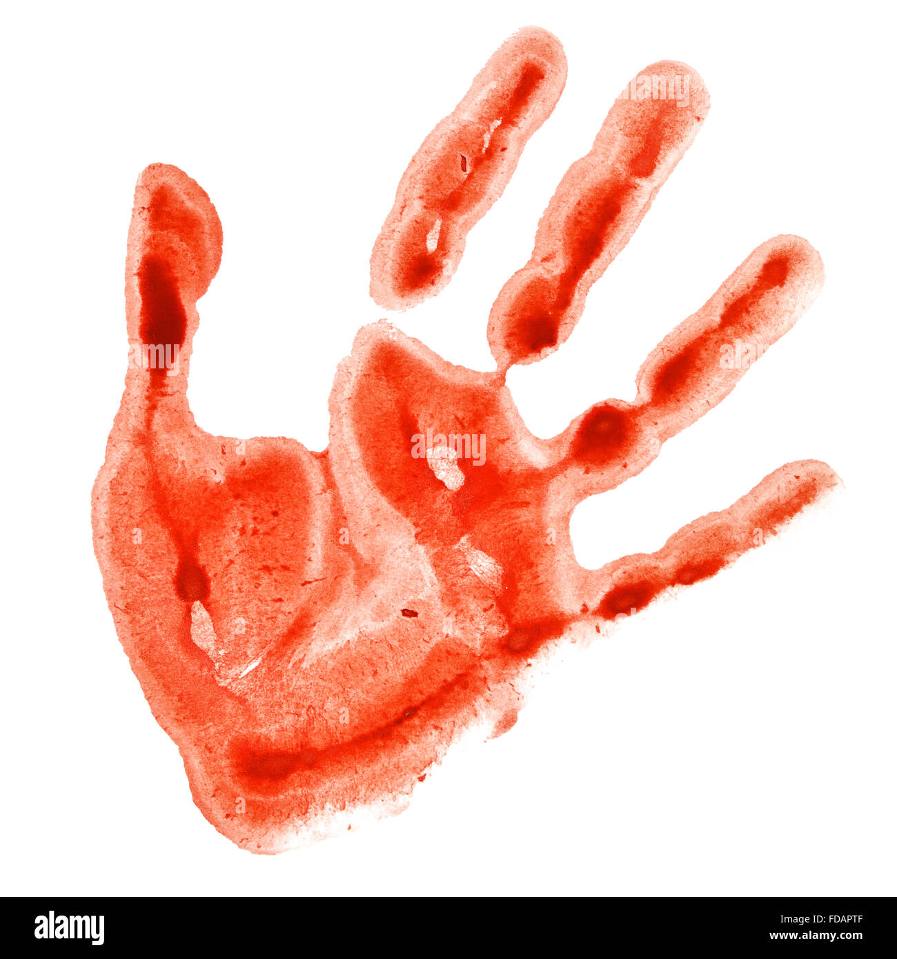 Red watercolor hand print isolated on white background, raster ...