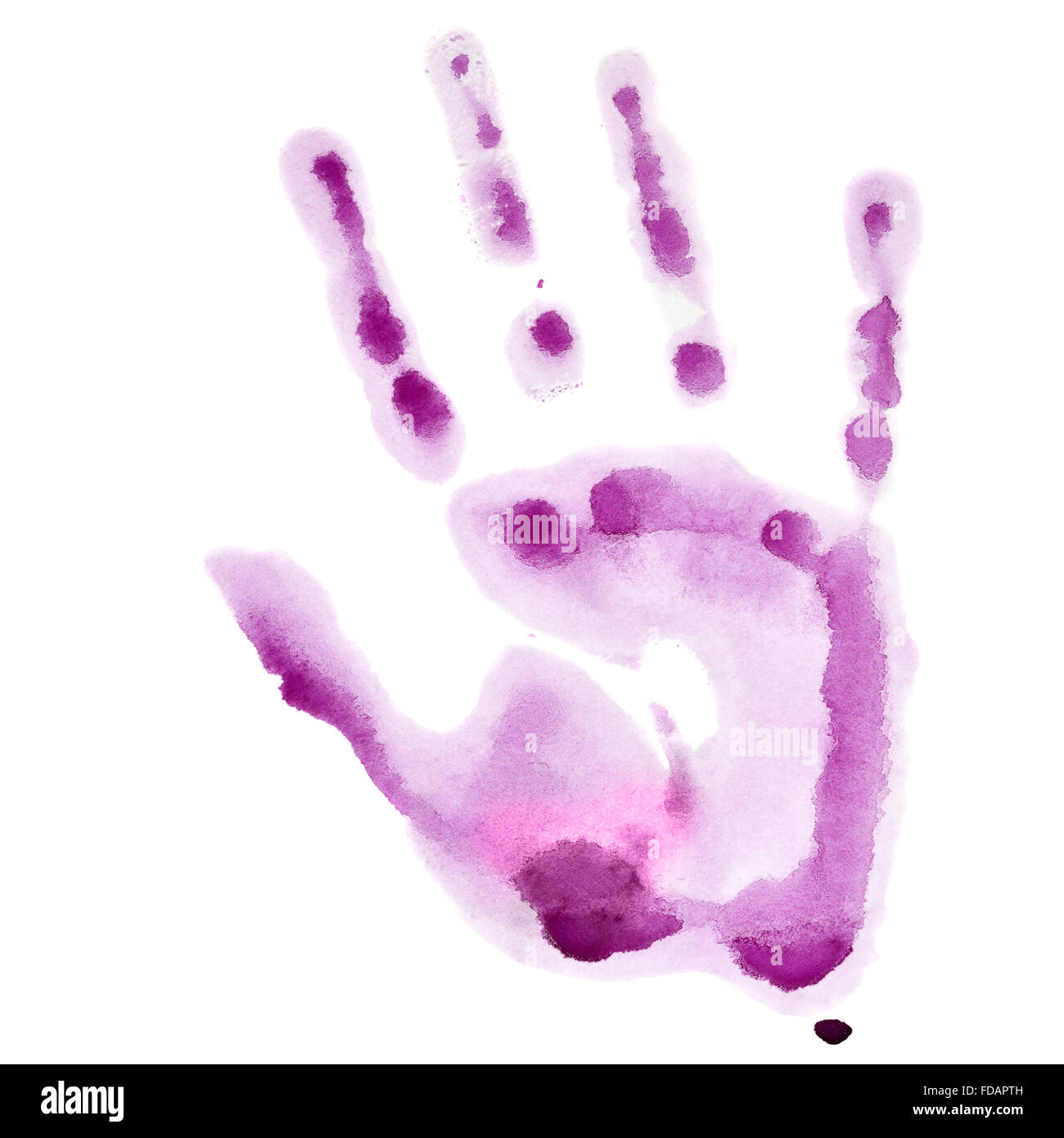 Pink watercolor hand print isolated on white background, raster ...