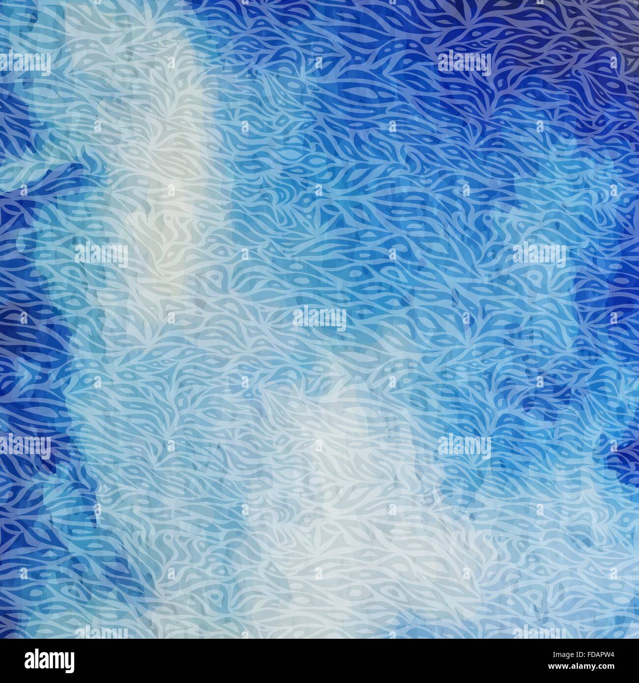 Abstract wavy pattern with hand-drawn floral elements. Watercolor ...