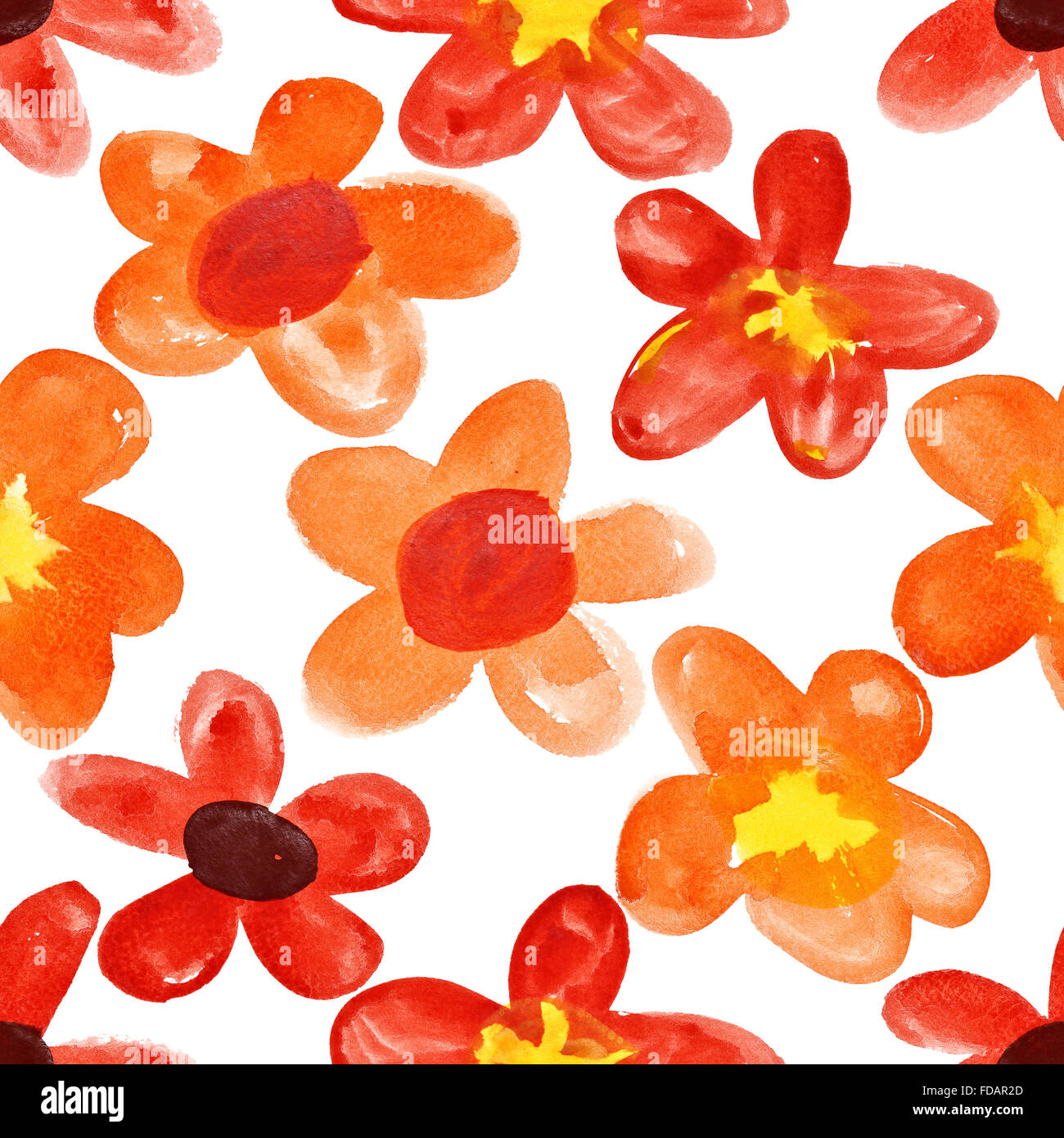 Red watercolor flowers - seamless floral pattern Stock Photo - Alamy