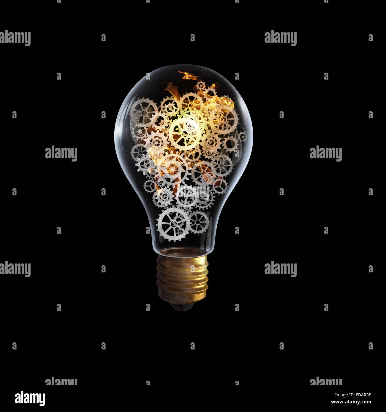 Light bulb concept with gears inside on dark background Stock Photo - Alamy