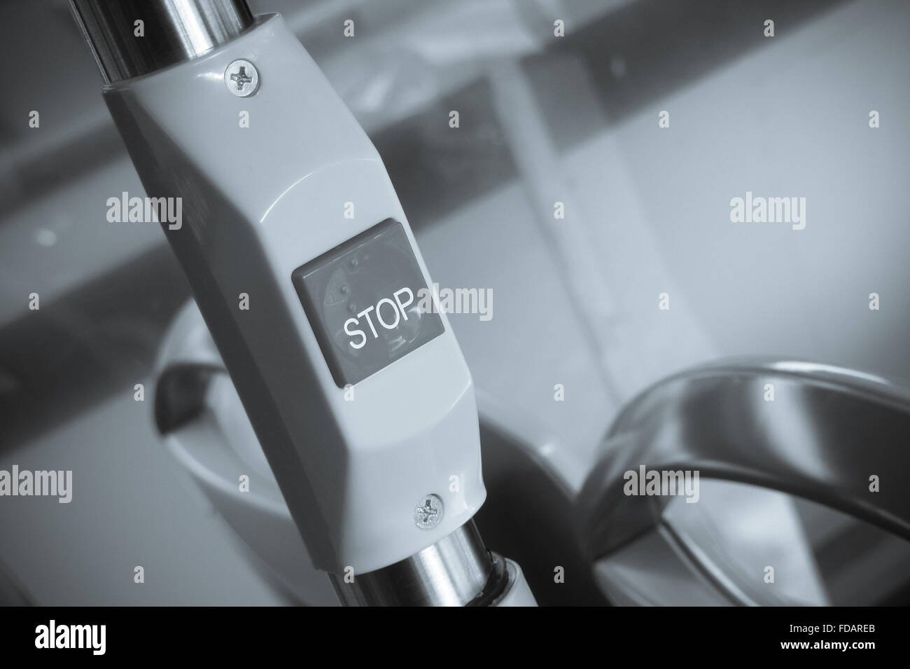 Stop on request button on bus Stock Photo - Alamy