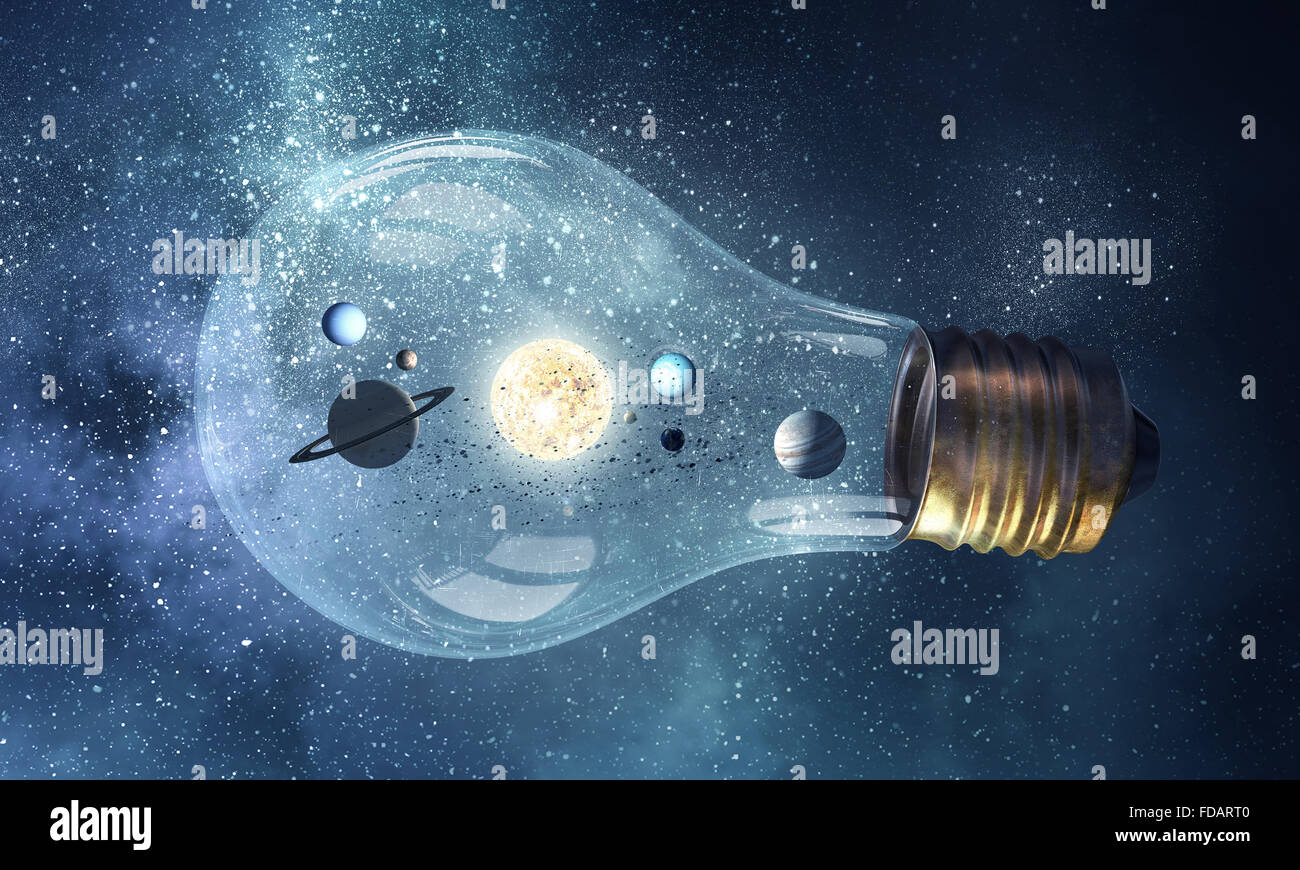 Planets of sun system inside of glass light bulb. Elements of this ...