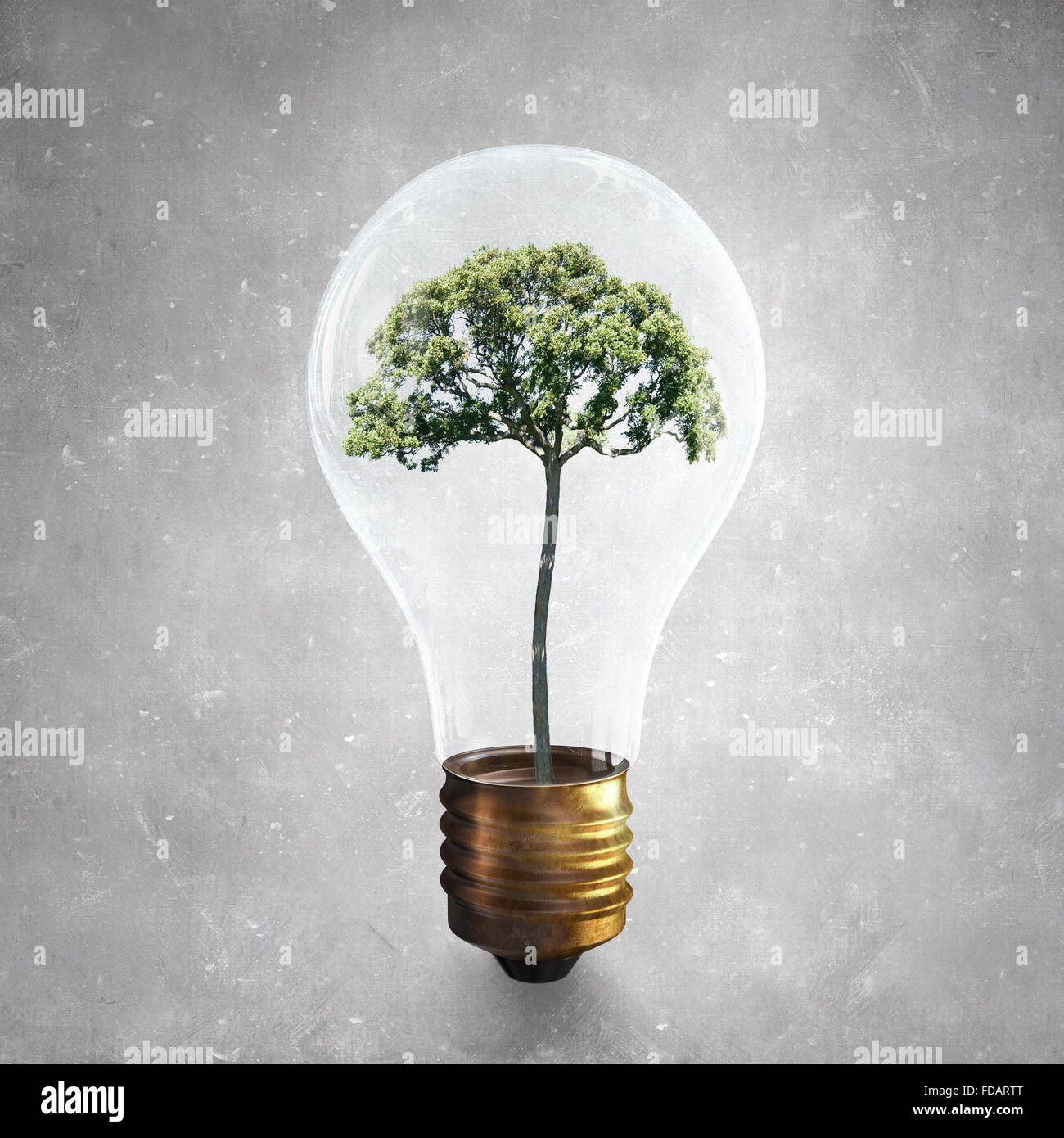 Glass light bulb with green tree inside Stock Photo - Alamy