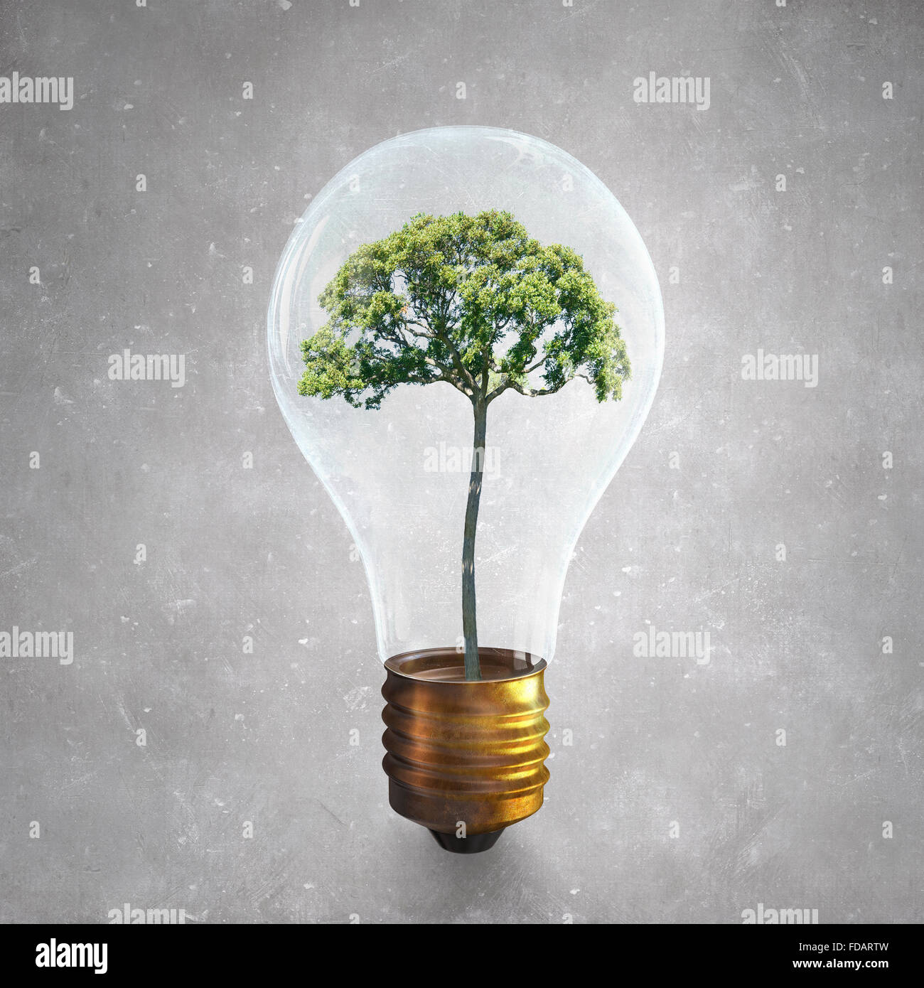 Glass light bulb with green tree inside Stock Photo - Alamy