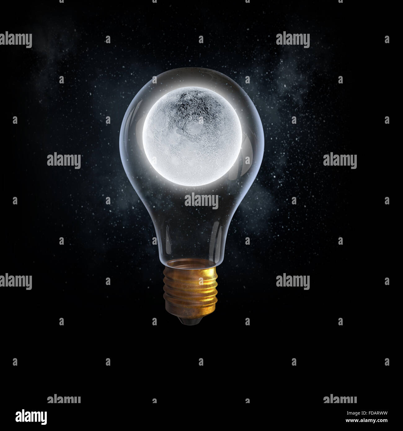 Glass light bulb with moon planet inside Stock Photo - Alamy