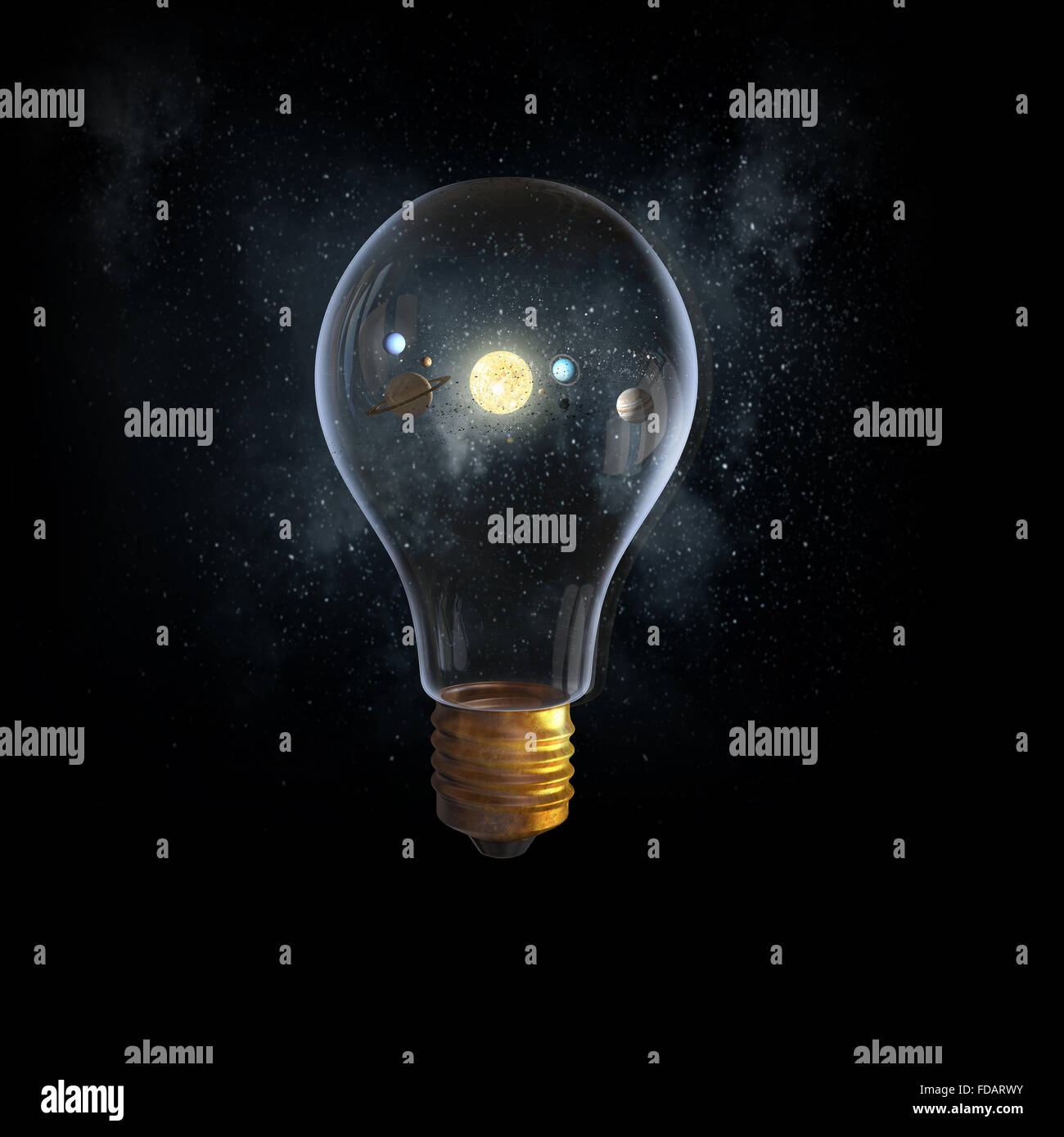 Planets of sun system inside of glass light bulb. Elements of this ...