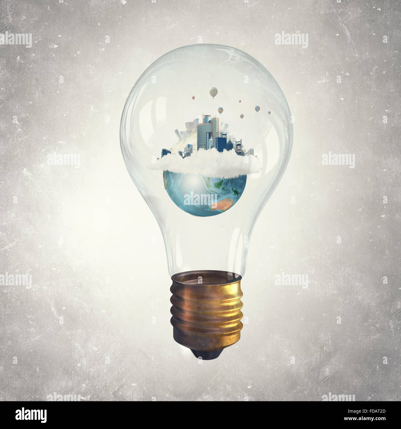 Glass light bulb and Earth planet inside. Elements of this image are ...