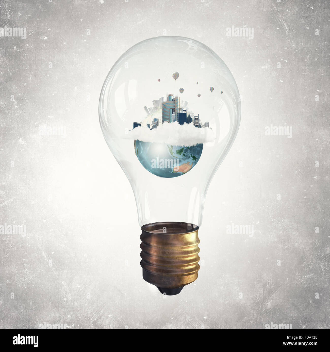 Glass light bulb and Earth planet inside. Elements of this image are ...