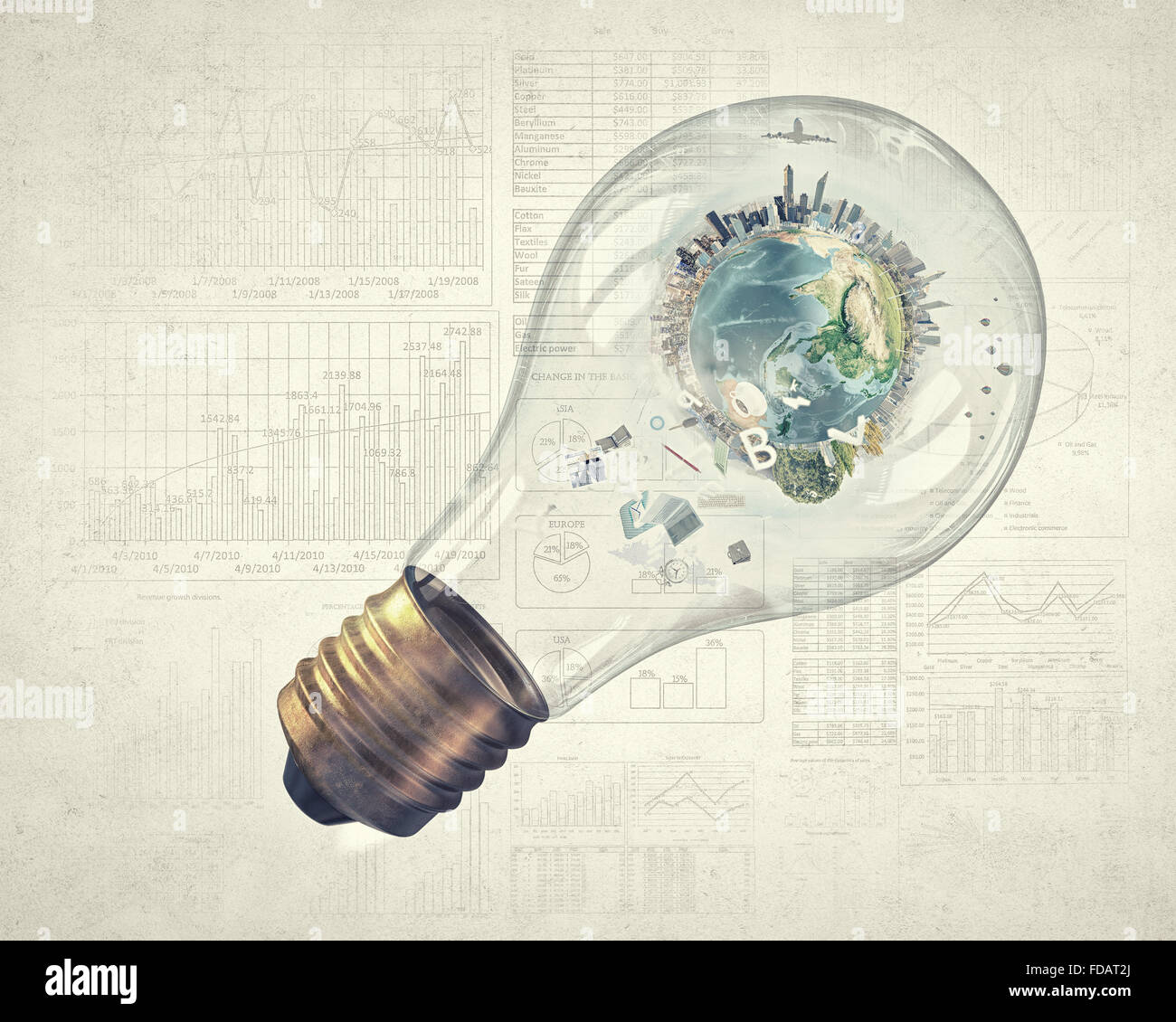 Glass light bulb and Earth planet inside. Elements of this image are ...