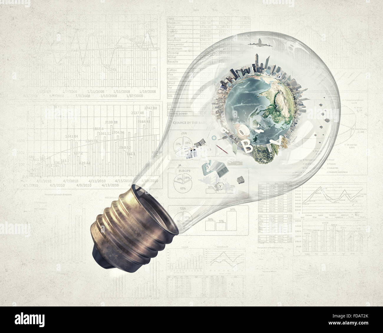 Glass light bulb and Earth planet inside. Elements of this image are ...