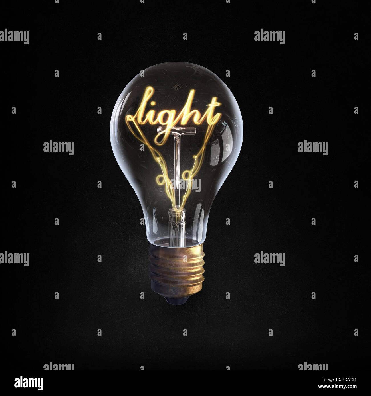 Glowing glass light bulb with word light inside Stock Photo - Alamy