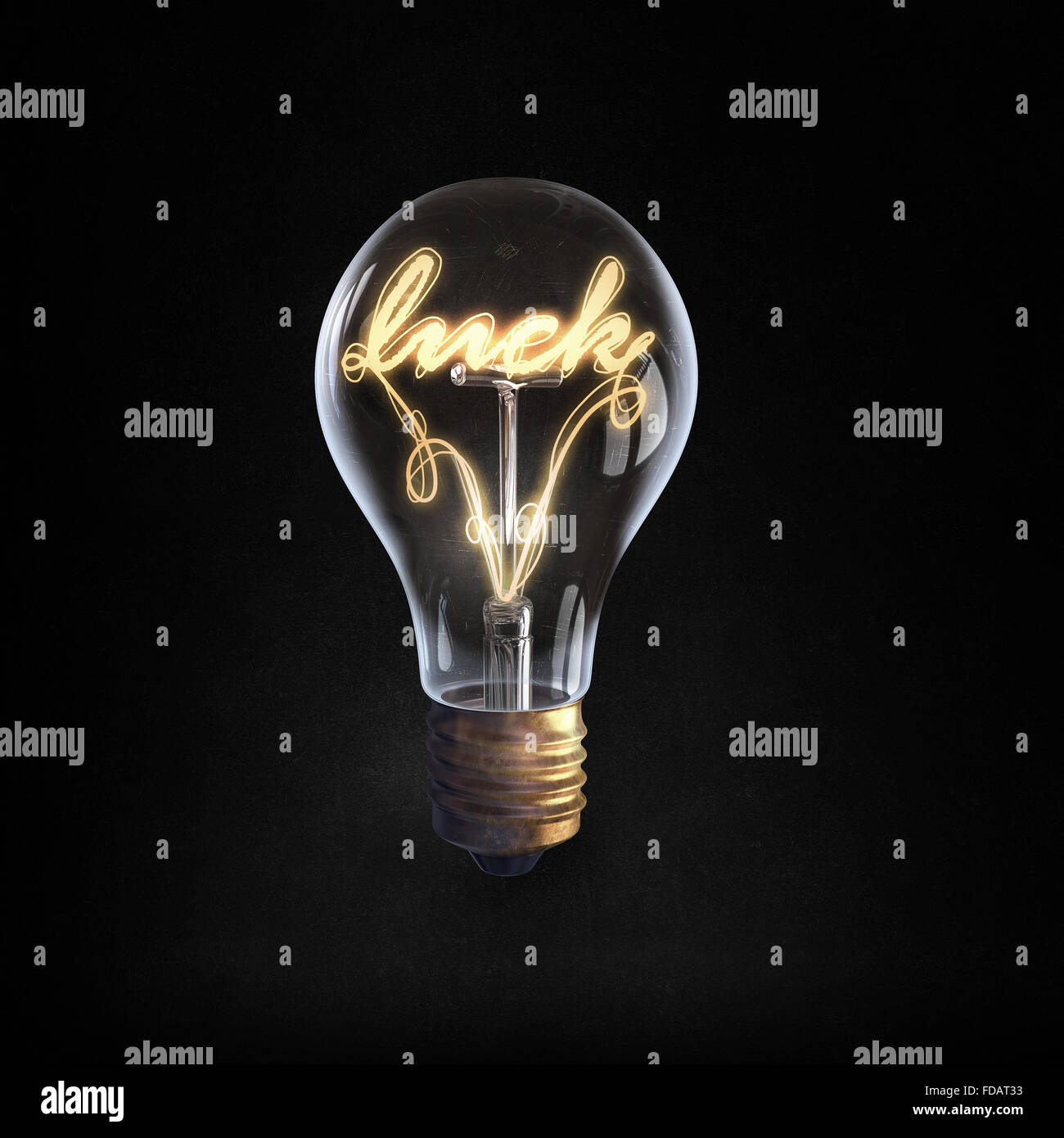 Glowing glass light bulb with word luck inside Stock Photo - Alamy