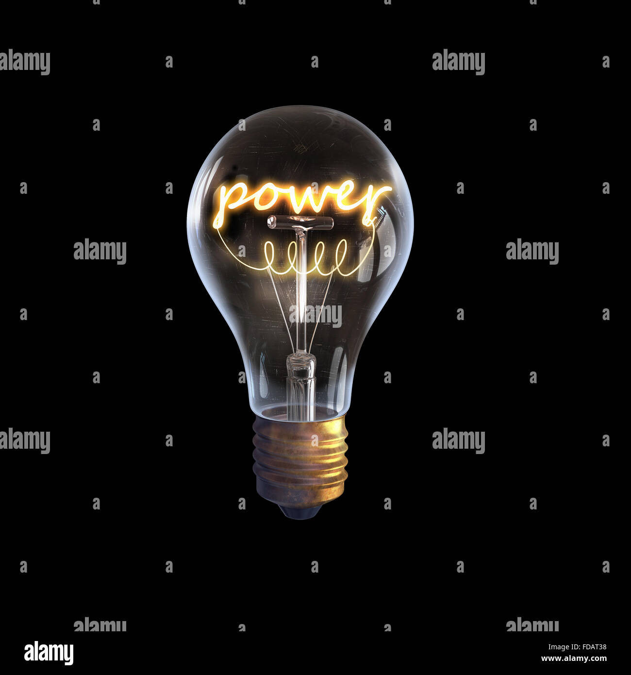 Glowing glass light bulb with power word inside Stock Photo - Alamy