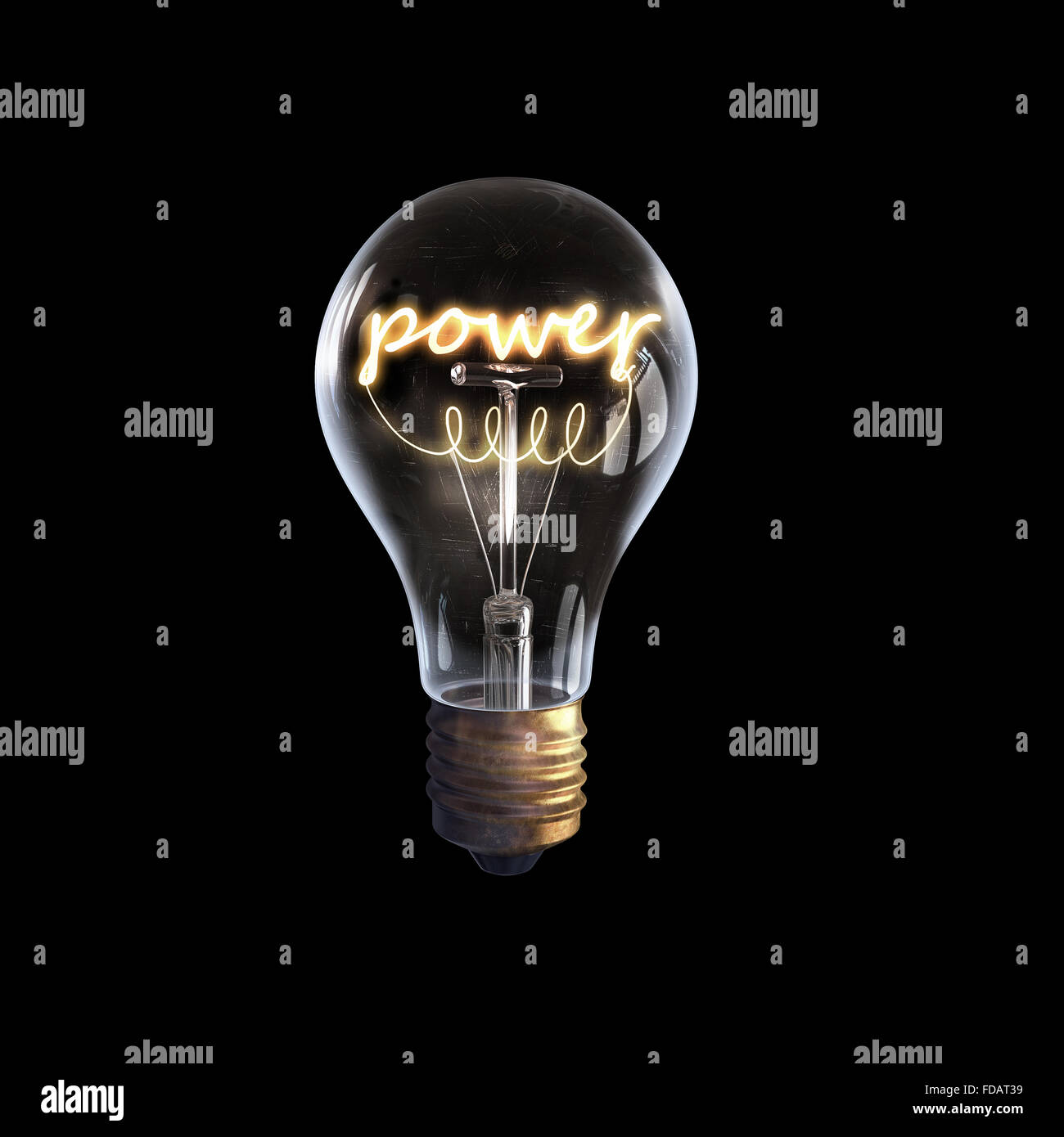 Glowing glass light bulb with power word inside Stock Photo - Alamy