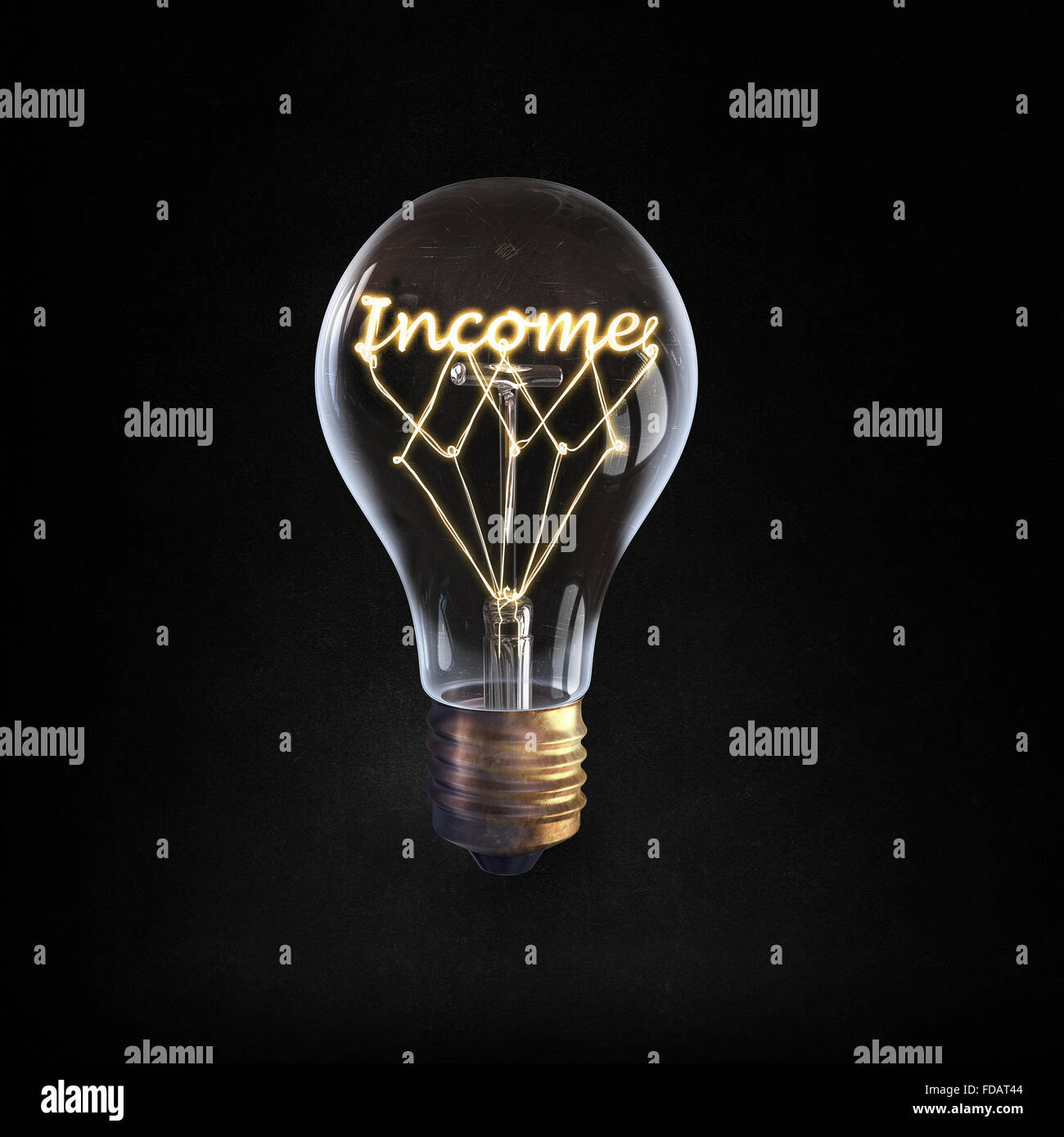 Glowing glass light bulb with word income inside Stock Photo - Alamy