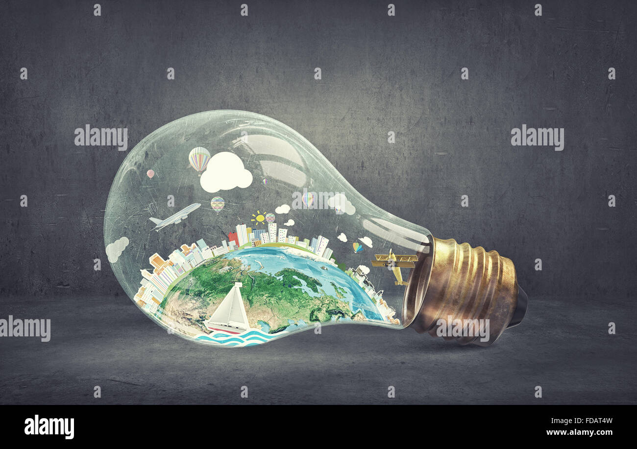 Planet Earth inside of light bulb. Elements of this image are furnished ...