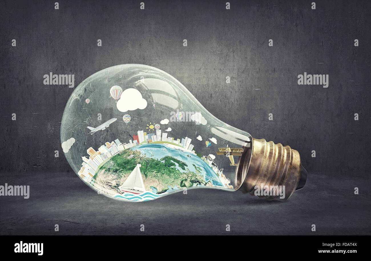 Planet Earth inside of light bulb. Elements of this image are furnished ...