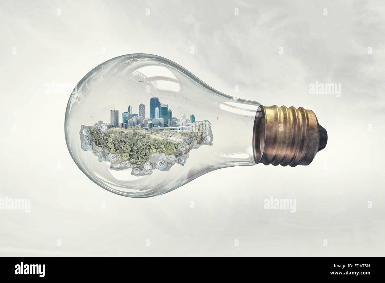 Think green concept with modern cityscape inside of light bulb Stock ...