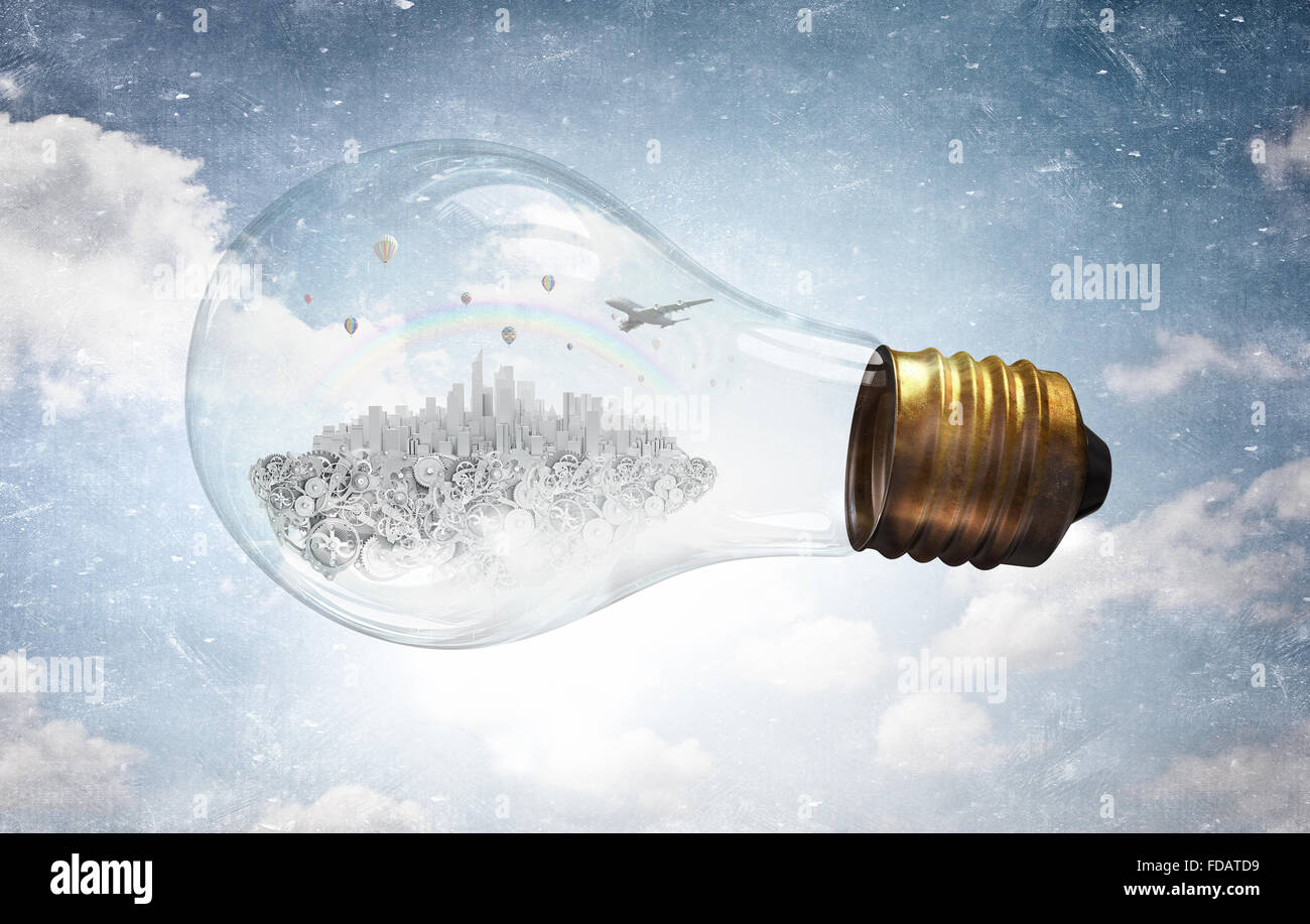 Think green concept with modern cityscape inside of light bulb Stock ...