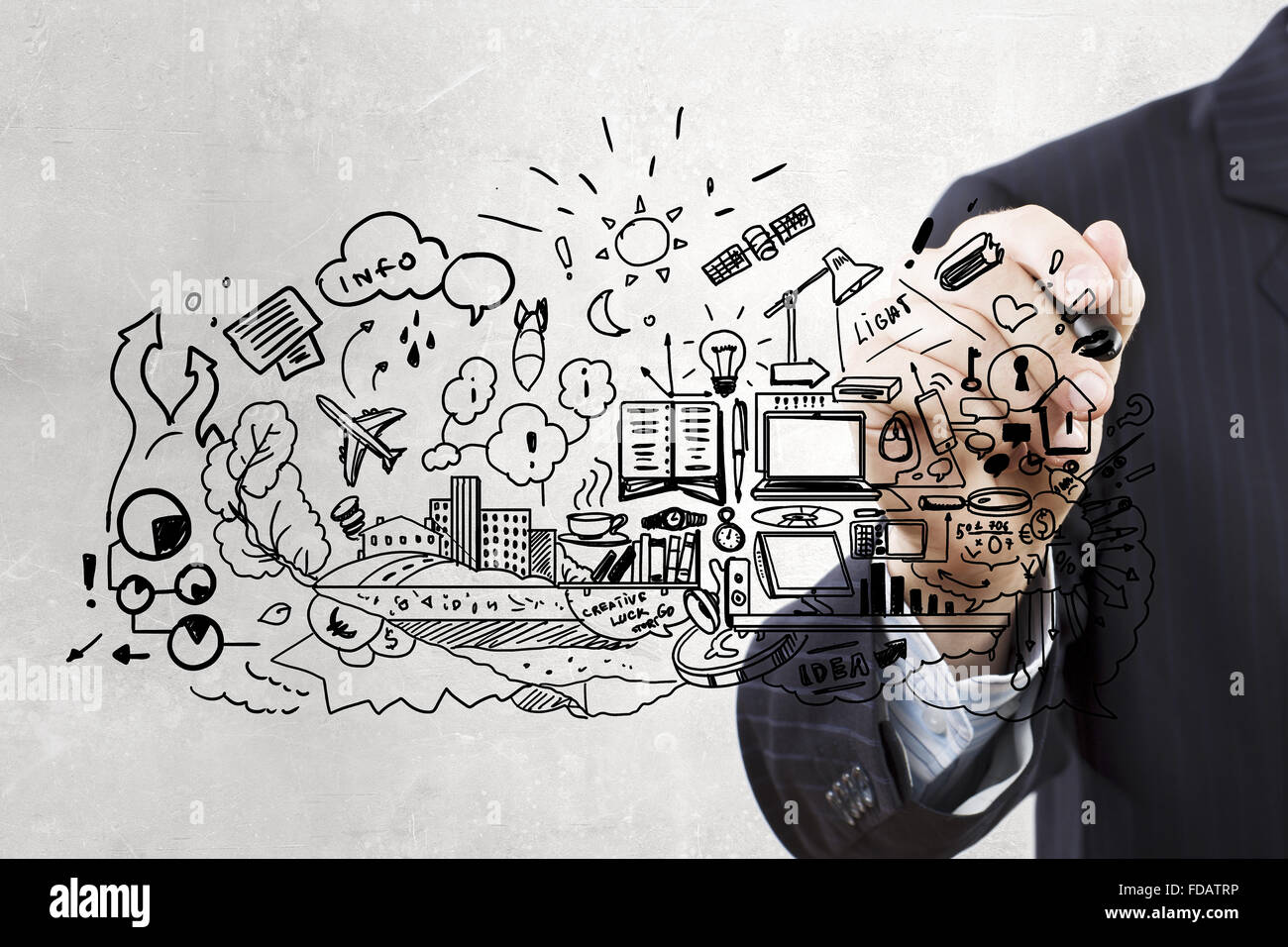 Close up of businessman drawing business sketches on screen Stock Photo ...