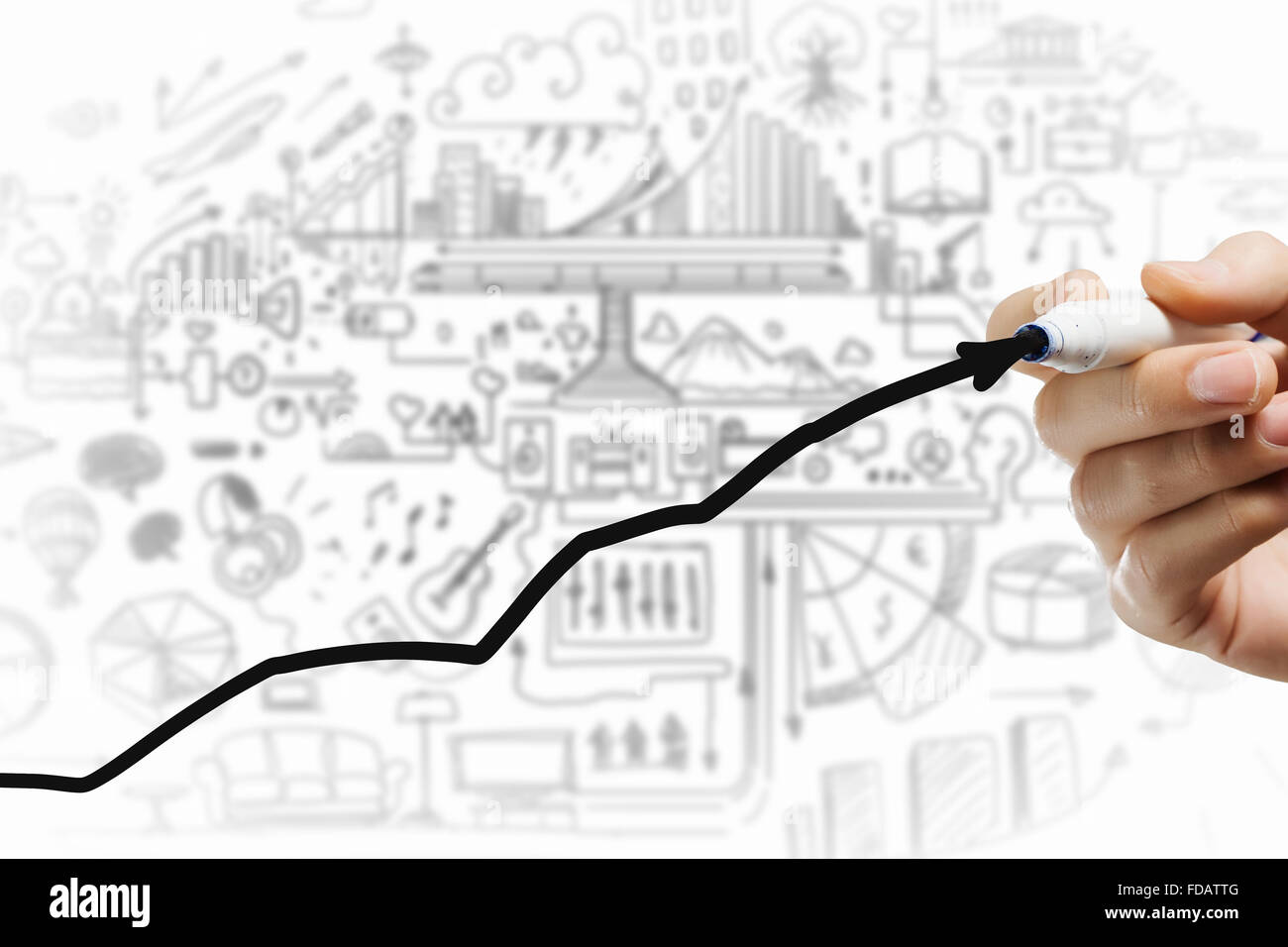 Close up of businessman drawing business sketches on screen Stock Photo ...