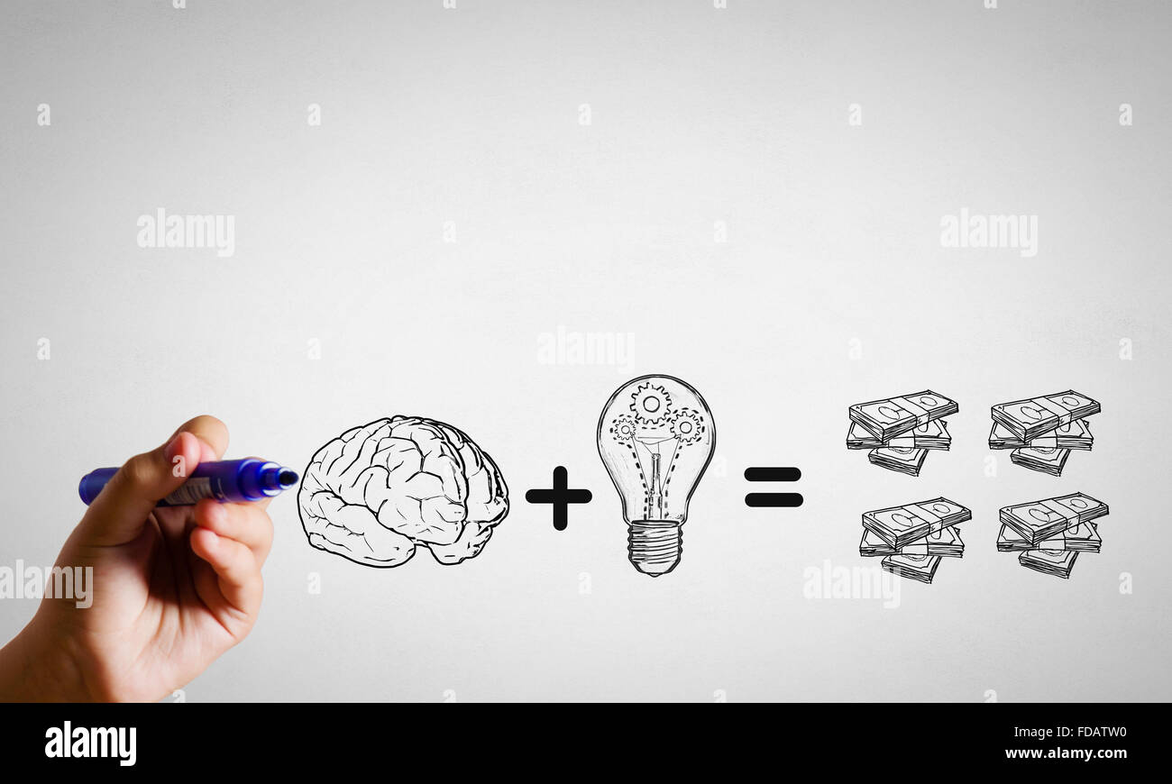 Close up of businessman drawing money making formula Stock Photo - Alamy